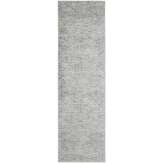 10' Gray Green And Ivory Striped Distressed Stain Resistant Runner Rug ...