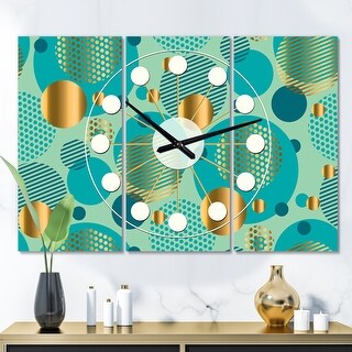 Designart 'Gold and Blue Dynamics III' Oversized Mid-Century wall clock ...
