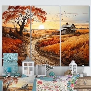 Designart "Farmhouse Farmstead Mosaic Pointillism III" Farm Canvas Art ...