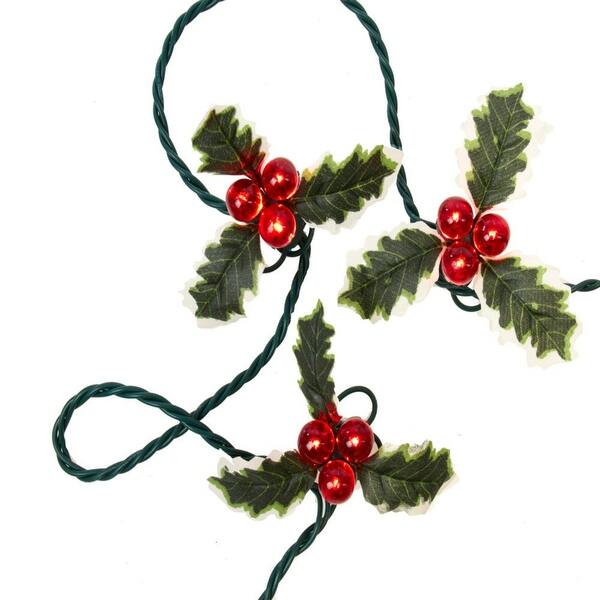 Holly Berry Cluster Mini Christmas String Lights - Red - 12' Green Wire ...