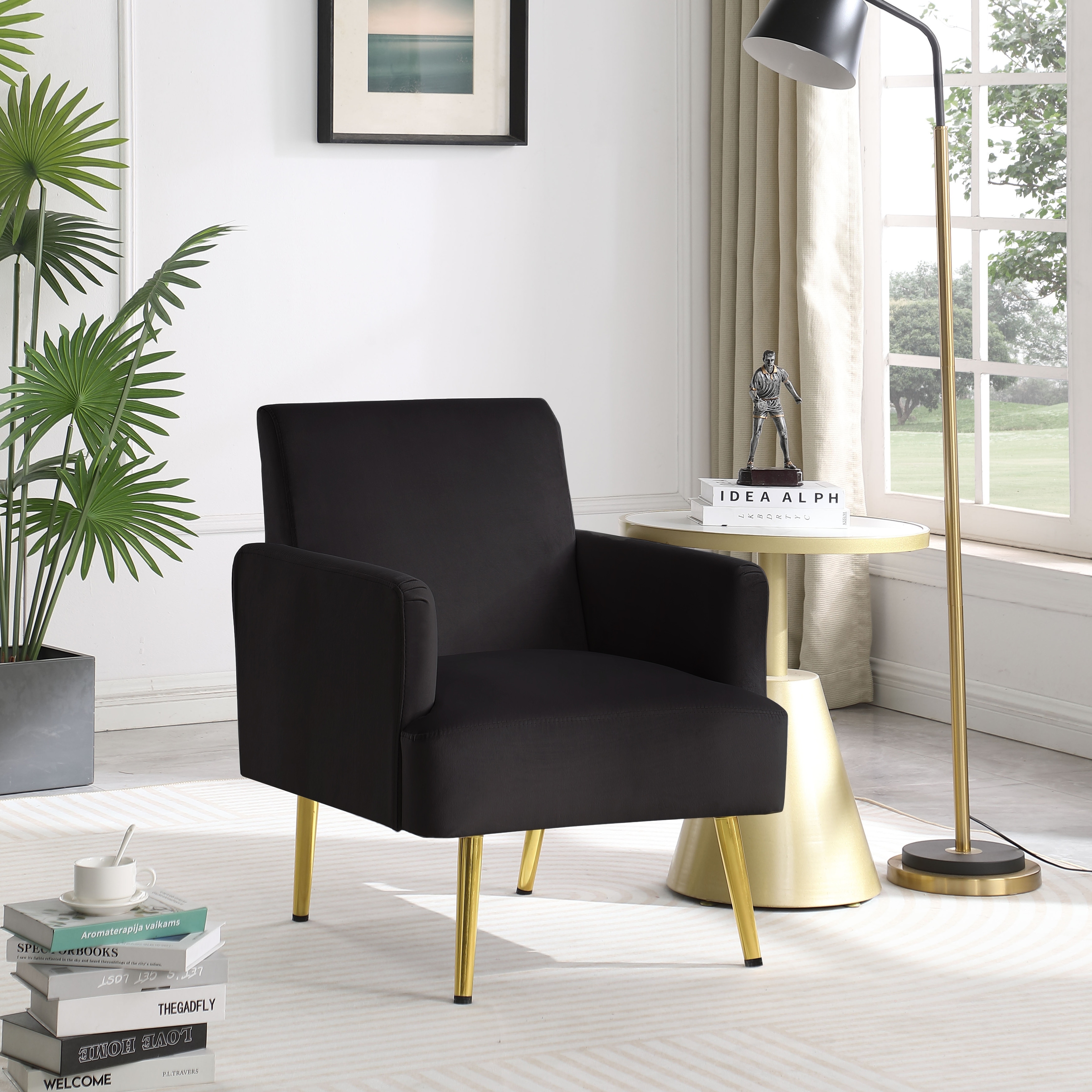 Black Fabric Accent Chairs Arm Chair Bedroom Chairs for Office Bedroom with Arm Rest for Livingroom