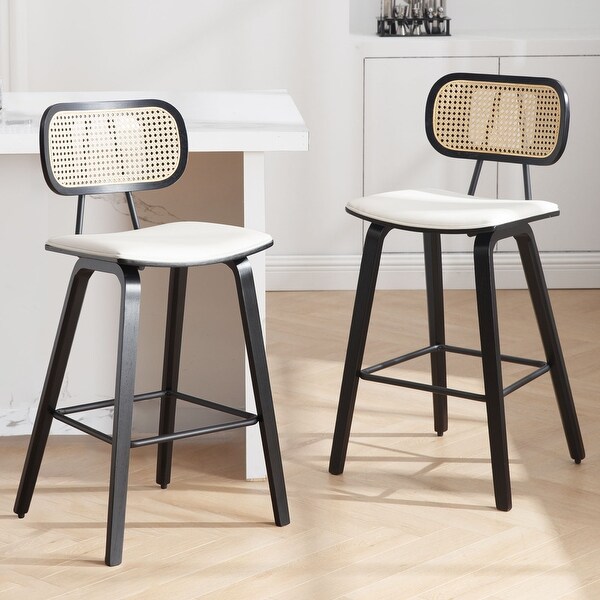 26 inch Wood Counter Height Bar Stools with Rattan Back On Sale Bed Bath Beyond 37003652