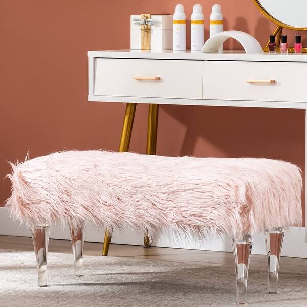 Modern Faux Fur Entryway Bench Upholstered Ottoman Bench with Clear ...