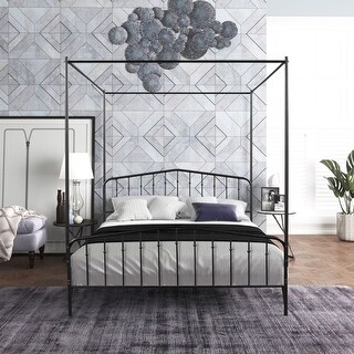 Queen Size Platform Canopy Bed Frame Headboard Footboard Detachable ...