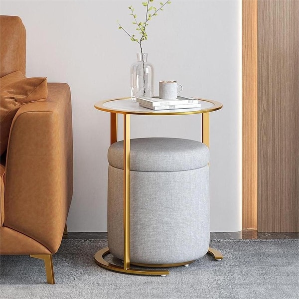 Nesting Side Table Round Sofa Table with Storage Ottoman - Bed Bath ...