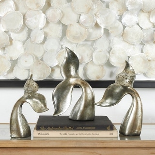 Silver Polystone Whale Decorative Sculpture with Various Sized Tails ...