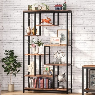 8-Shelves Staggered Bookshelf, Industrial 70.8-inch Tall Bookcase - 11. ...
