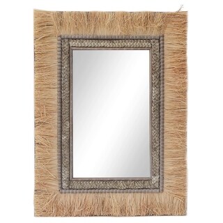Rectangle Boho Mirror with Dried Grass, Woven and Beads Detail - Bed ...