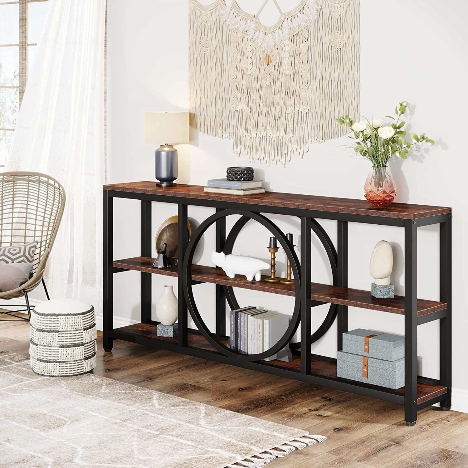 71 Inches Extra Long Console Table Sofa Table with Open Storage Shelf ...