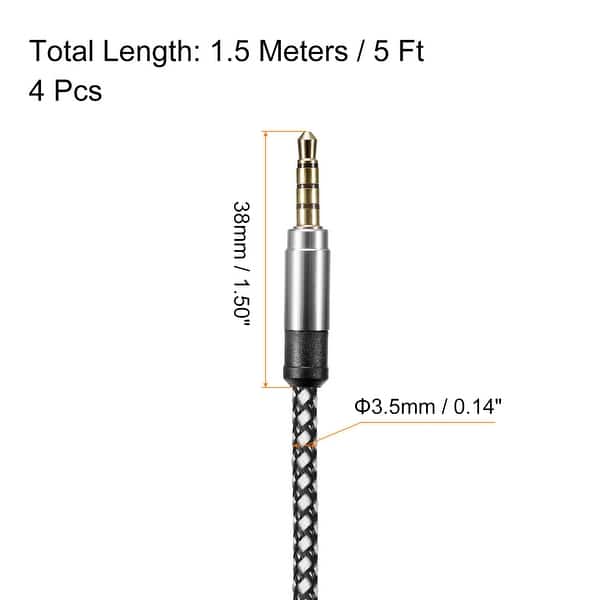 Aux Cable 3.5mm Male to Male Nylon Braided 5Ft Auxiliary Cord White ...