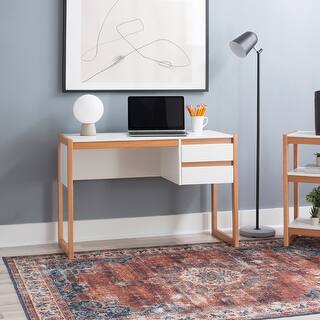 Patrick 2-Drawer Writing Desk, 43.25" W x 17" D, White and Natural ...