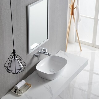 Global Pronex Ceramic Oval Vessel Sink Above Counter White Bathroom ...