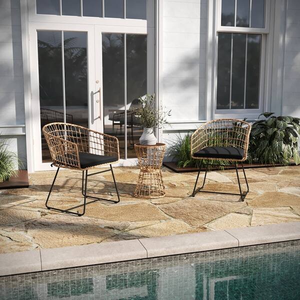 Indoor/Outdoor Boho Rattan Rope Bistro Set with Side Table and Cushions ...