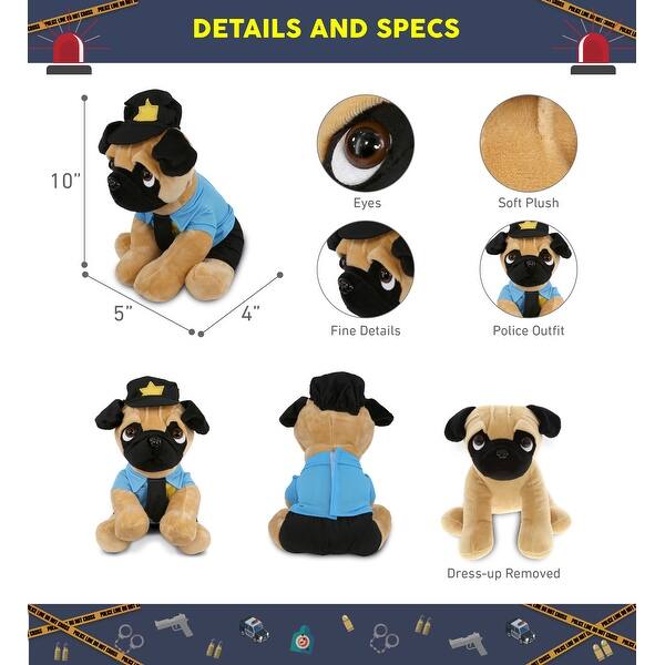 DolliBu Pug Dog Police Officer Plush Toy with Cop Uniform and Cap - 10 ...