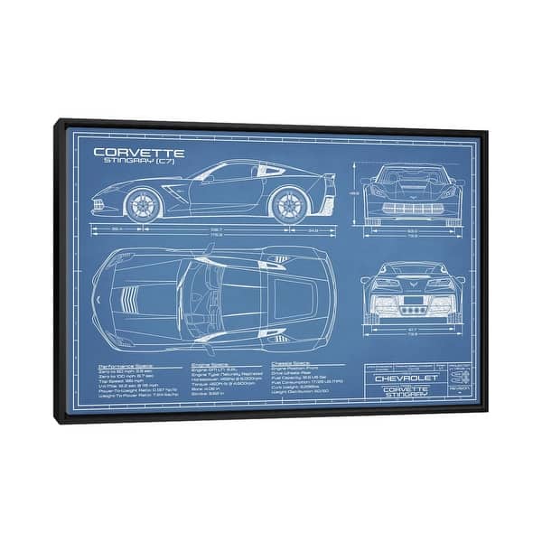 iCanvas "Corvette (C7) Stingray Blueprint" by Action Blueprints Framed ...