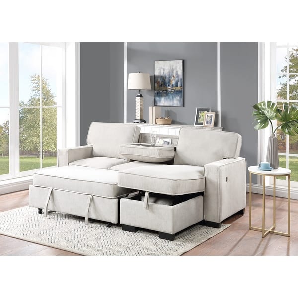 Estelle Fabric Sofa Reversible Storage Chaise Pull-Out Sleeper with ...