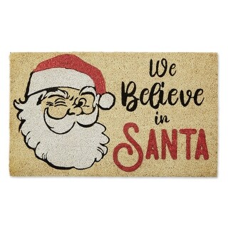 Red Beige "We Believe in Santa" Rectangular Coir Door Mat 30" x 18 ...