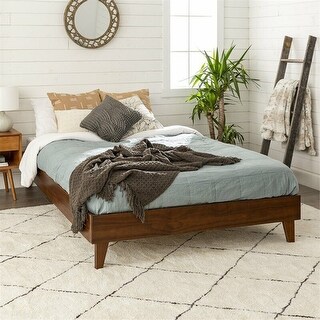 Solid Wood Queen Platform Bed with Sturdy Legs in Walnut - Bed Bath ...