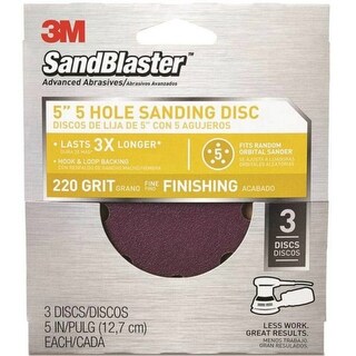 3M 9425ES SandBlaster Sanding Discs, 5" x 5-Hole, Fine 220 -Grit, 3 ...