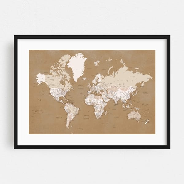 Toffee detailed world map in distressed style Maps Art Print/Poster ...