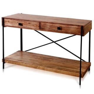 Logan - Two Drawer Console Table - Wood And Iron - Medium Wood Stain ...