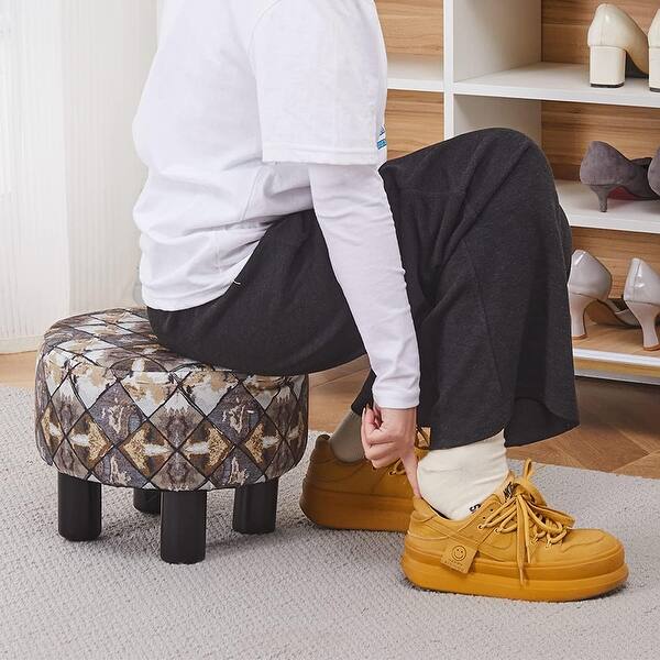 Round Footrest Stool Upholstered Step Stool Sofa Stool - Diamond - Bed ...