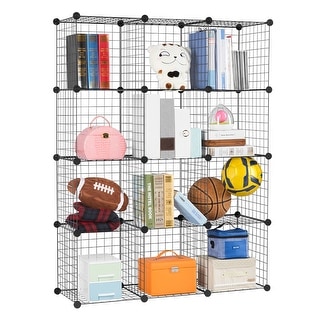 LANGRIA 12-Cube DIY Wire Grid Bookcase, Multi Use Modular Storage ...