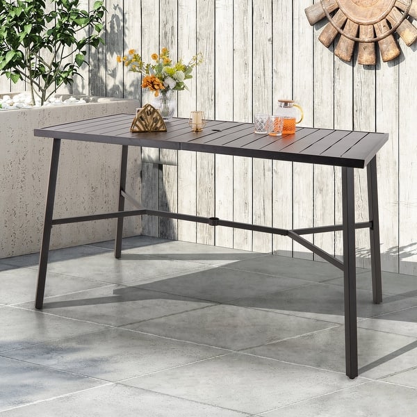 Patio Bar Table Metal Bar Height Table Rectangular Dining Table - On ...
