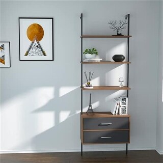 Vertical Open Ladder Bookcase with 2 Drawers, Office Wall Mount ...