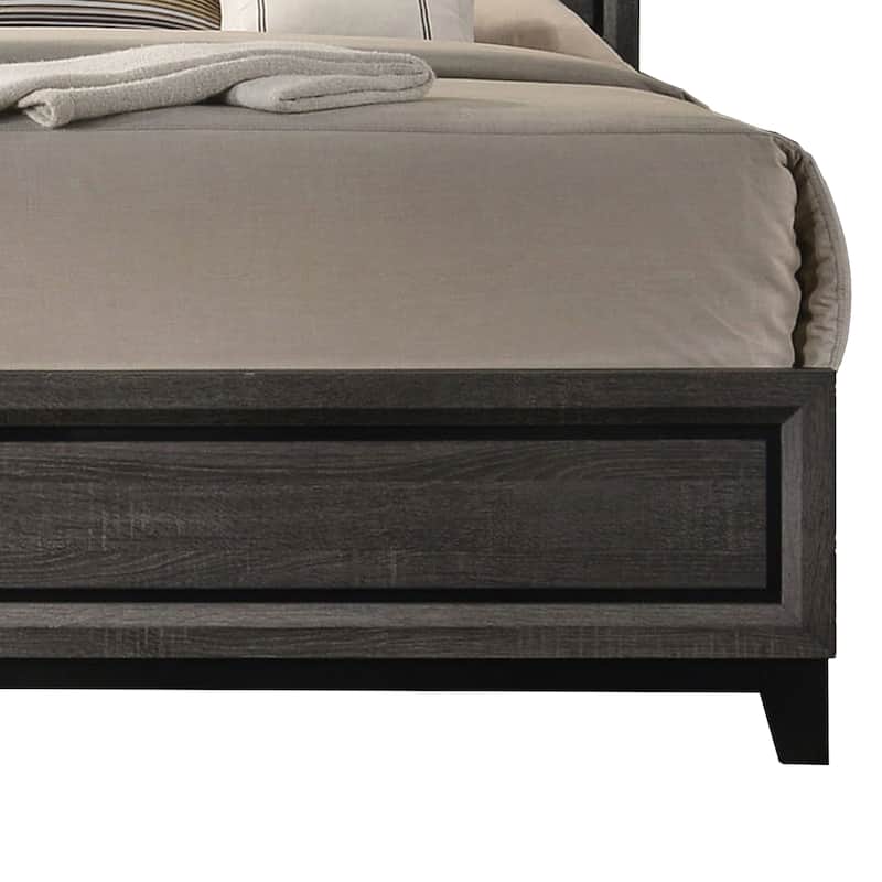 Erica Queen Size Bed, Gray, Black Wood Finish, Panel Style Headboard ...