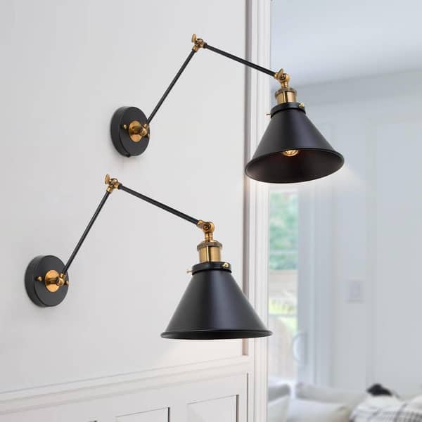 Malryn Set of 2 Modern Adjustable Swing Arm Lights Plug-in Hardwire Wall Sconces - On Sale - Bed ...