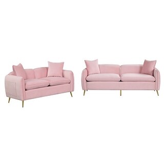 2 Piece Velvet Upholstered Sofa Set, 3 Seater Couch Loveseat Set, Metal ...
