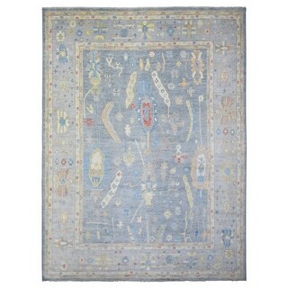 Hand Knotted Blue Oushak And Peshawar with Wool Oriental Rug (11'10" x ...