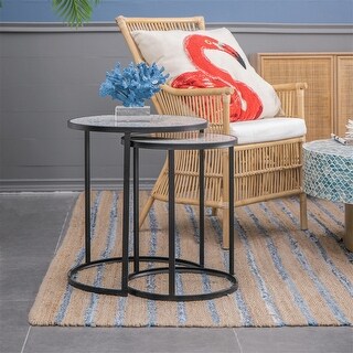 Set of 2 Round End Table, Stacking Side Tables with Sturdy Metal Frame ...