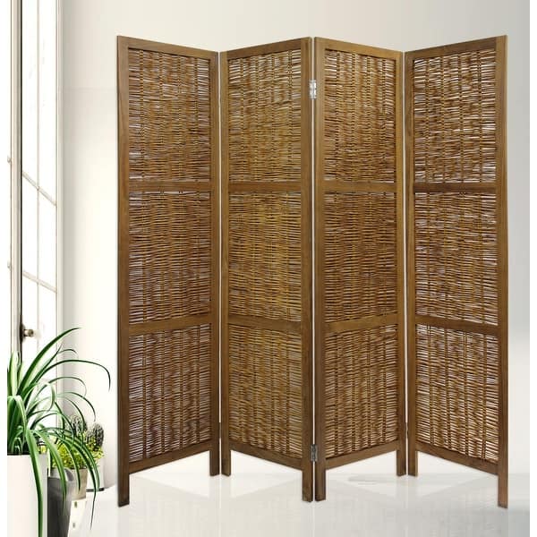 Brown Willow Four Panel Room Divider Screen - Bed Bath & Beyond - 35447272