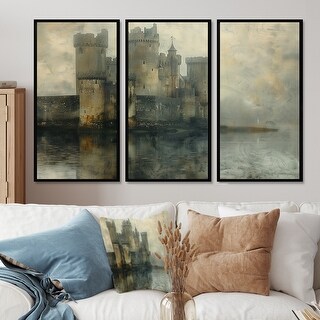 Designart - Grey Beige Medieval Winter Castle - Castles Wall Art Set of ...