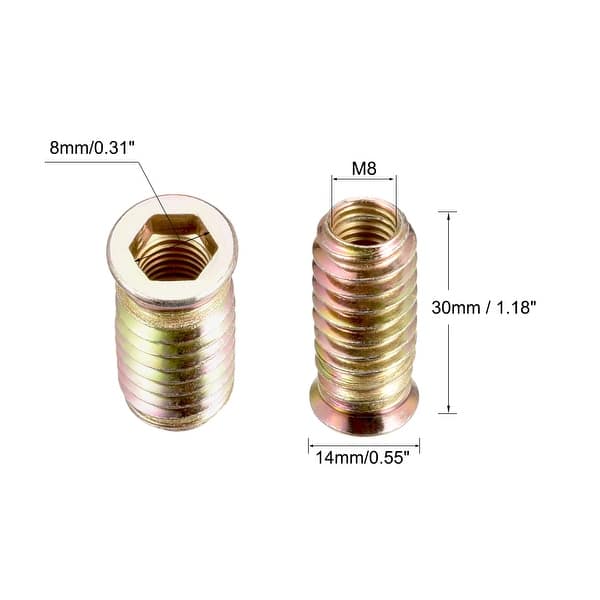 Wood Furniture M8x30mm Threaded Insert Nuts Interface Hex Socket Drive 20pcs - Bronze Tone - Bed ...