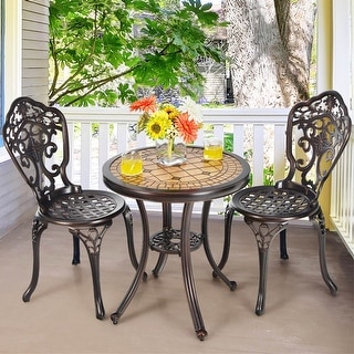 3 Pieces Copper All-Weather Cast Aluminum Patio Bistro Set - Bed Bath ...