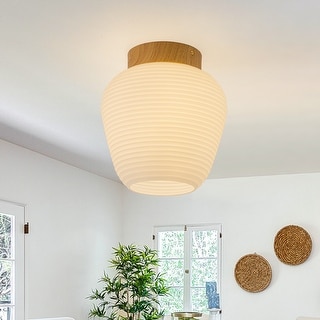 1-Light White Semi Flush Mount Ceiling Light with Opal Glass for Porch ...