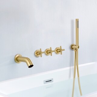 SUMERAIN Brushed Gold Waterfall Wall Mount Tub Faucet with Hand Shower ...