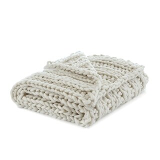 Cream Knitted Polyester Solid Color Throw Blanket - Bed Bath & Beyond ...