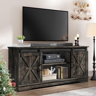 TV Stand for 65 55 Inch TV, Farmhouse Storage Cabinet & Sliding Barn ...