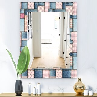 Designart 'Pink Patchwork Pattern' Mid-Century Mirror - Printed Wall ...