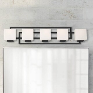 Modern Wall Light Black Hardwired 5-Light Fixture - 29" x 8" - Bed Bath ...