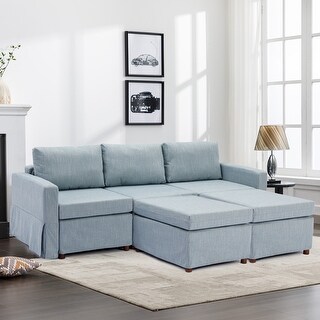 Light Blue Modern 3+2 pc Linen Modular Sectional Sofa Couch Set, Seat ...