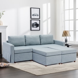 Light Blue Modern 3+2 pc Linen Modular Sectional Sofa Couch Set - Bed ...