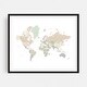 Muted Colors World Map with Cities Maps Pastels Art Print/Poster - Bed ...
