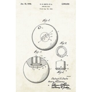 Bowling Ball Patent Poster (Aged Paper) - Sports Patents - 24x16 Poster ...