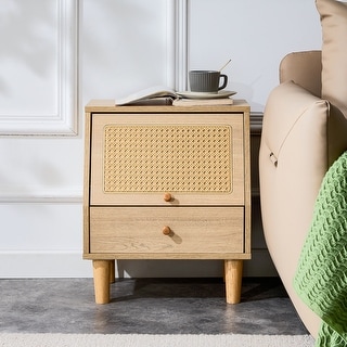 Japanese Style MDF Wood Bedside Cabinet with Imitation Rattan Door ...