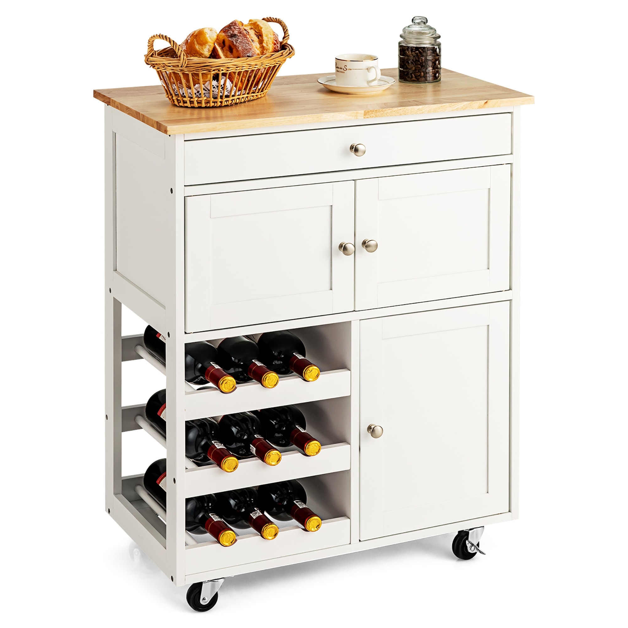 Costway Rolling Kitchen Trolley Microwave Cart Storage Cabinet W/ - On ...